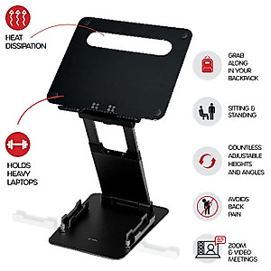 Ergonomic Laptop Stand for Desk, Adjustable Height up to 20", Laptop Riser Computer Pulpit Stand for Laptop, Portable Laptop Stands, Fits MacBook, Laptops 10 15 17 inches Laptop Holder and Laptop Desk