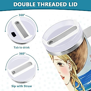 Nexawaveo Blonde Girl by Sea Tumbler With Handle And Straw 30-40oz Insulated Tumbler Cups With Lid Stainless Steel for Cold Water and Drinks for School Work Sports Car Travel and Weekends