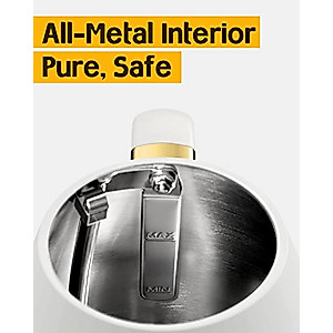 Hazel Quinn Retro Electric Kettle - 1.7 Liters / 57.5 Ounces Tea Kettle with Thermometer, All Stainless Steel, Fast Boiling 1200W, BPA-free, Cordless, Rotational Base, Automatic Shut Off - Pearl White