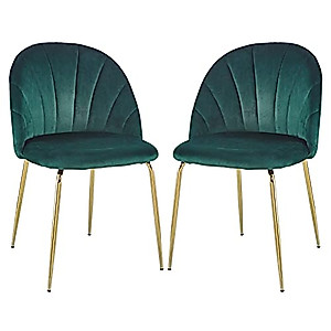 ATSNOW Emerald Green Velvet Dining Chairs with Gold Legs, Mid Century Modern Upholstered Accent Side Chairs for Kitchen Living Room