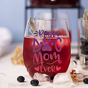 Best Dog Mom Ever Funny Stemless Wine Glass, Dog Lover Gifts for Dog Dad, Dog Mom, Women, Veterinarian, Animal Rescue, Vet Tech, Perfect for Birthday, Valentines