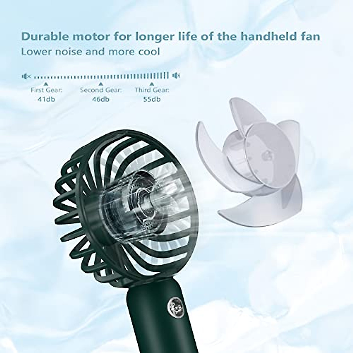 CIVPOWER Mini Handheld Fan, Portable USB Rechargeable Fan, Battery Operated Small Pocket Fan, 3 Speeds Adjustable, for Home Office Indoor Outdoor Travelling, Dark Green