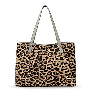 Xpyiqun Leopard Print Leather Handbag Tote Purse for Women Large Capacity Work Shoulder Bags with Pouch Cheetah Heavy Duty Bucket Bags Top-handle Satchel Hobo Bags
