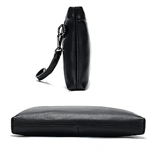 NIUCUNZH Handbag for Men Clutch Bag Hand Purse Large Wallet with Wristlet,Soft Cowhide Leather Black