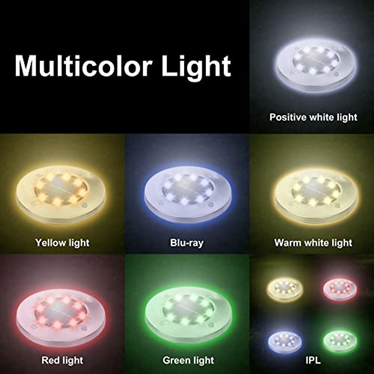 Solar Ground Lights Outdoor 4 Pack, 8 LED Colored Solar Disk Garden Lights Waterproof Inground Landscape Lighting for Yard Deck Lawn Patio Pathway Walkway Driveway with Multiple Changing Colors