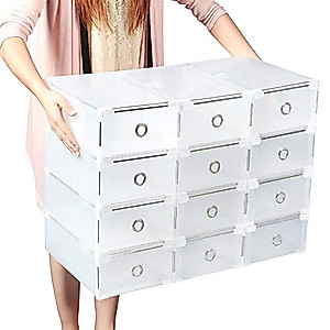 Senhill 12 Pack Shoe Storage Stackable Shoe Box Foldable Clear Plastic Shoes Holder Cabinet Transparent DIY Shoes Organizer Drawer Type Shoe Case Container