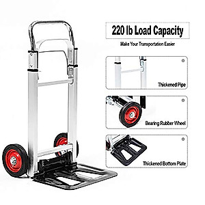 Hand Truck Dolly Aluminum Foldable Hand Cart with 6" Wheels 220 lb Capacity
