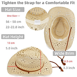 Melesh Adult Straw Sun Beach Western Cowgirl Cowboy Hat for Women (US, Alpha, One Size, Beige)