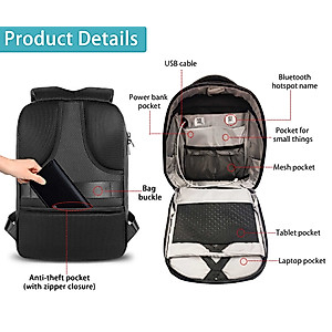 Welaso Smart Bluetooth LED Backpack with Colorful LED Sign Panel and Programmable, DIY Laptop Daypack Bag,Black (Medium 21L,with Rain Cover)