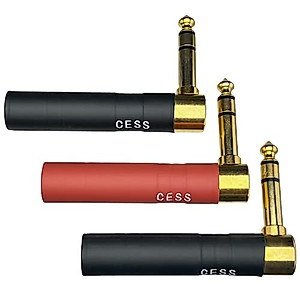 CNCESS CESS-237 Headphone / Earphone Right-Angle Adapter, 6.35mm 1/4-inch TRS Stereo Female to Male, 3-Pack (2 Black + 1 Red)