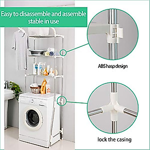 Hershii 3-Tier Laundry Room Shelf Over The Toilet/Washing Machine Storage Rack Bathroom Organizer Stand Adjustable Space Saver Shelving Units with Clothes Hanging Rod - Ivory