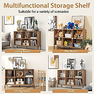 Tangkula 6 Cube Bookshelf, 2-tier Wood Storage Open Bookcase with Elevated Metal Legs, 5-Position Adjustable Shelf, Anti-toppling Device, Freestanding Organizer Storage Shelf for Home Office (Natural)