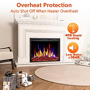 Joy Pebble 34 Inch Electric Fireplace Insert,750W/1500W Recessed Electric Fireplace Heater,Adjustable 5 Flame Color & 5 Burning logs Color,Electric Fireplace with Remote Control&Overheat Protection