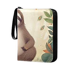 PYBUG Cute Sloth Trading Card Binder with Nylon Strap 4-Pocket Waterproof PU Leather Card Collection Binder for 400 Cards Sturdy Card Holder Folders for Game Cards,Sports Cards