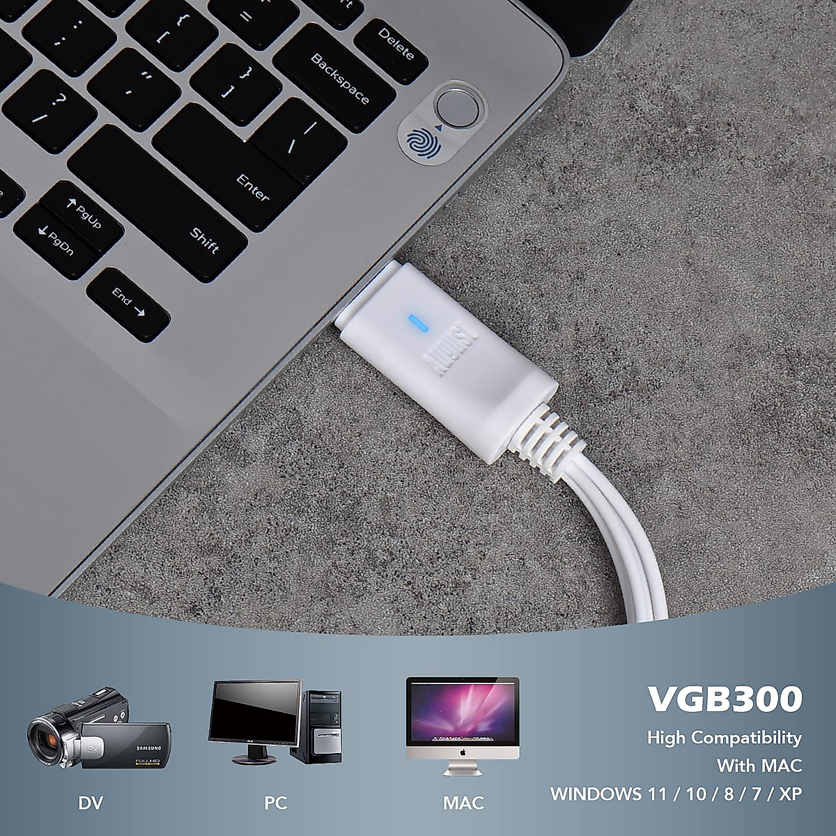 External USB Video Capture Card - August VGB300 - Transfer VHS Home Videos to Mac OS and PC Windows - S-Video and Composite in