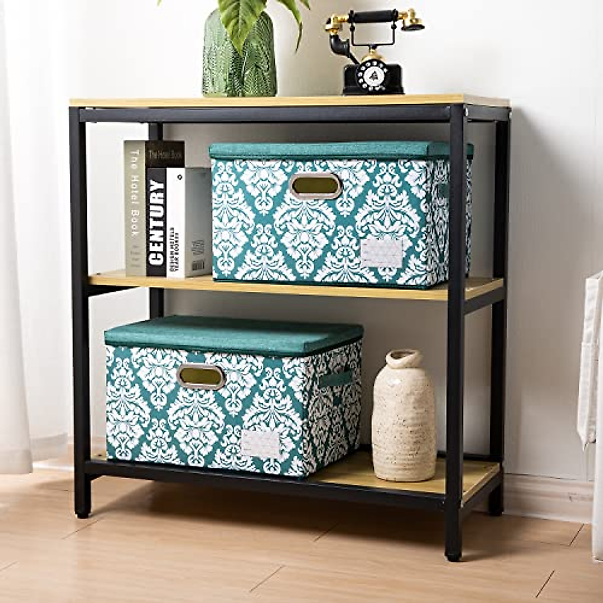 PRANDOM Large Collapsible Storage Bins with Lids [3-Pack] Fabric Foldable Storage Boxes Organizer Containers Baskets Cube with Cover for Home Bedroom Closet Office Nursery (17.3x11.8x10.4)