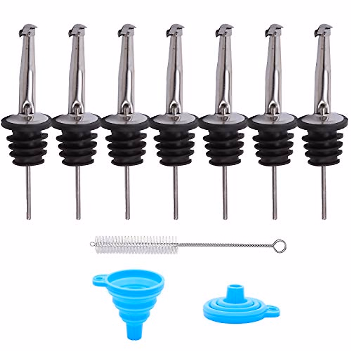 Pour Spouts for Olive Oil Bottles Flip Top Speed Pourers Oil Dispenser Spout Set of 7 with Funnel