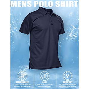 MAGCOMSEN Navy Blue Polo Shirts for Men T Shirts Short-Sleeve Hiking Shirts Hunting Shirt Tactical Shirts Navy L