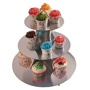 YLDW 3-Tier Cupcake Stand, Sliver Cardboard Cake Stand Holder, Tiered DIY Cupcake Stand Tower for Dessert Table Displays, Birthday Theme Party Favors Decoration, Floral Tea Party, 12" W x 12.8" H