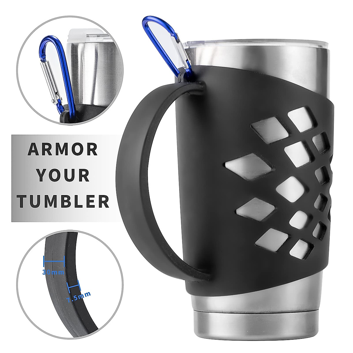 TRINENOX Silicone Sleeve Holder Grip for 20 oz Tumblers, Rambler Handler for 20 oz Tumbler Vacuum Insulated Coffee Mugs Silicone Grip Protective Sleeve Cover With Handle-Black