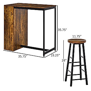 HOMCOM 3 Piece Industrial Dining Table Set, Counter Height Bar Table & Stools Set with Storage Shelf, Rustic Brown