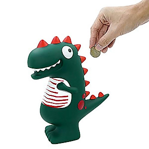 DreamsEden Dinosaur Piggy Bank, Unbreakable Plastic Coin Bank, Cute T-Rex, 8 Inch