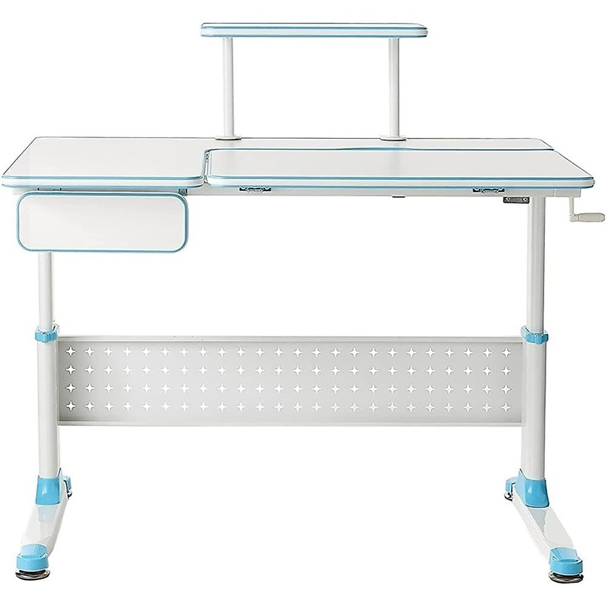 ApexDesk Height Adjustable Study Desk 43" w/Integrated Shelf & Drawer Little Soleil DX Series, Blue Desk Only