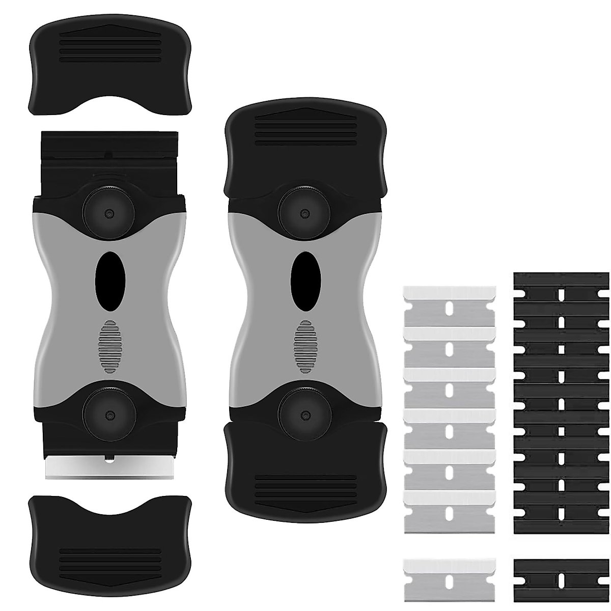 Scraper Tool Set 2 Pack Double Edge Multi-Purpose Scraper Cleaning Tool with 20Pcs Replacement Part Plastic Paint Glass Scraper for Removing Windows Stickers Labels