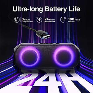 Rythflo Bluetooth Speakers, 24W Deep Bass Portable Wireless Speaker, 24H Playtime, Build-in MIC, IPX6 Waterproof Outdoor Blue Tooth Speaker Via Bluetooth 5.0/3.5mm Aux-in/TF Card Connection
