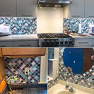 STICKGOO 10-Sheet Teal Arabesque Tile Peel and Stick Backsplash, 12”X12” Self Adhesive Wall Tiles, Stick on Backsplash for Kitchen & Bathroom (Pack of 10, Thicker Design)