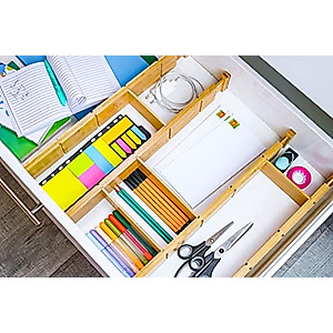 ecozoi Bamboo Drawer Divider Organizers, Set of 6 Dividers with 8 Connectors for Flexible Organizing
