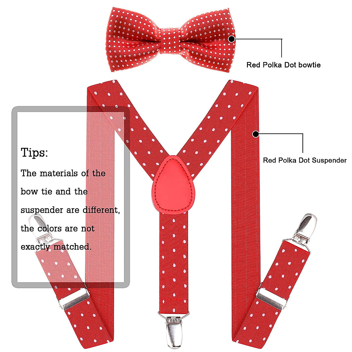 AWAYTR Child Kids Suspenders Bowtie Set - Adjustable Suspender Set for Boys and Girls (25Inches (3 Years to 6 Years),Red Polka dot)