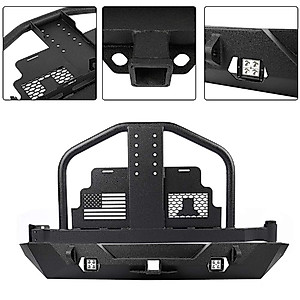 ECCPP Rear Bumper w/Tire Carrier Fit for Jeep Wrangler TJ YJ 1987-2006 (with D-ring & LED Lights) Texture Black