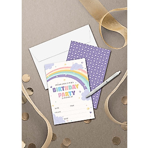 Rainbow Birthday Party Invitations - Rainbow Party Supplies - Fill in The Blank Birthday Party Invites - 20 Invitation Cards With 20 Envelopes (003A)