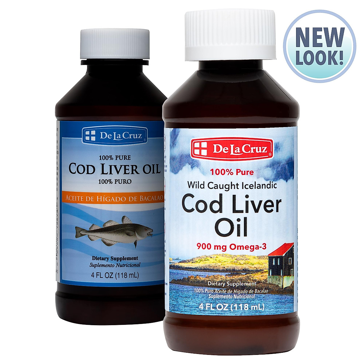 De La Cruz Cod Liver Oil Liquid - Pure Wild-Caught Icelandic Fish Oil 4 FL OZ (118 mL)