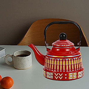 WeiLaiKeQi 2.5L Porcelain Enameled Teakettle with Handle,Hot Water Tea Kettle Pot for Home Kitchen, Red