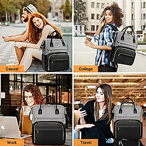LOVEVOOK Laptop Backpack for Women Fashion Business Computer Backpacks Travel Bags Purse Doctor Nurse Work Backpack with USB Port, Fits 15.6-Inch Laptop Grey Black
