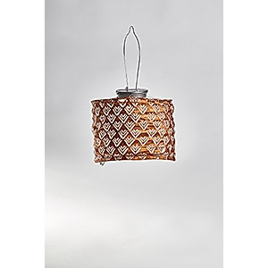 Allsop Home and Garden Soji Stella Drum LED Outdoor Solar Lantern, Handmade with Weather-Resistant Fabric for Patio or Garden, Color (Copper)