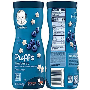 Gerber Puffs Cereal Snack Variety Pack - 1 Apple Cinnamon, 1 Blueberry, 1 Strawberry Apple - 1.48 OZ Each (Pack of 3)
