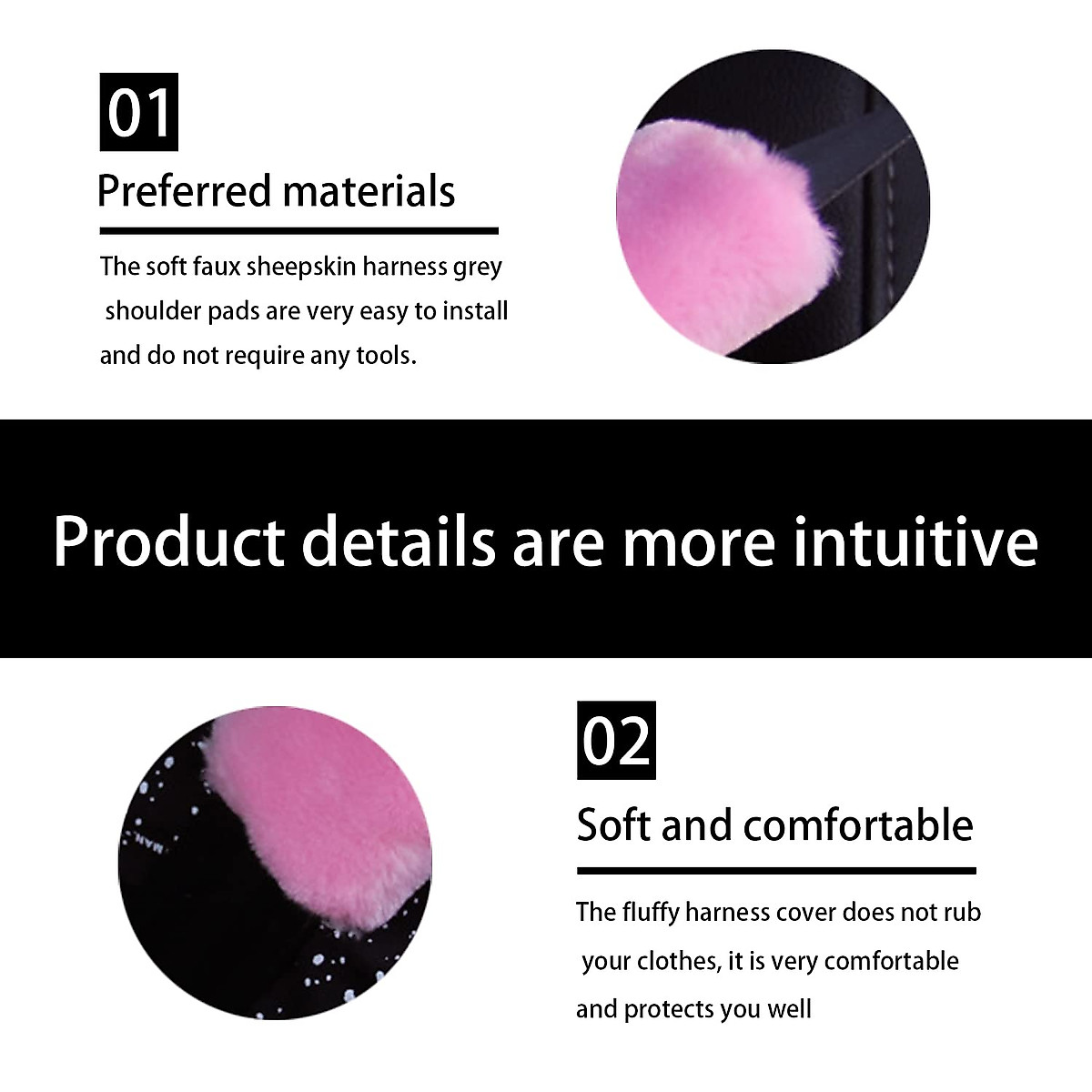 AICEL Soft Faux Sheepskin Car Seat Belt Cover, Shoulder Pad for Auto Seatbelt, Automotive Interior Accessories, Universal Cushion for Vehicles Camera Backpack Straps, Comfortable Driving (Pink)