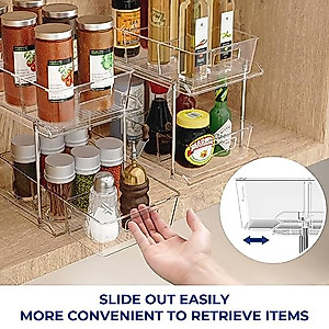 StoreHappily 2 Pack 2 Tier Clear Organizer with Dividers Multi-purpose Under Sink Organizers and Storage Pull Out Cabinet Organizer Plastic Drawer Organization and Storage for Bathroom and Kitchen