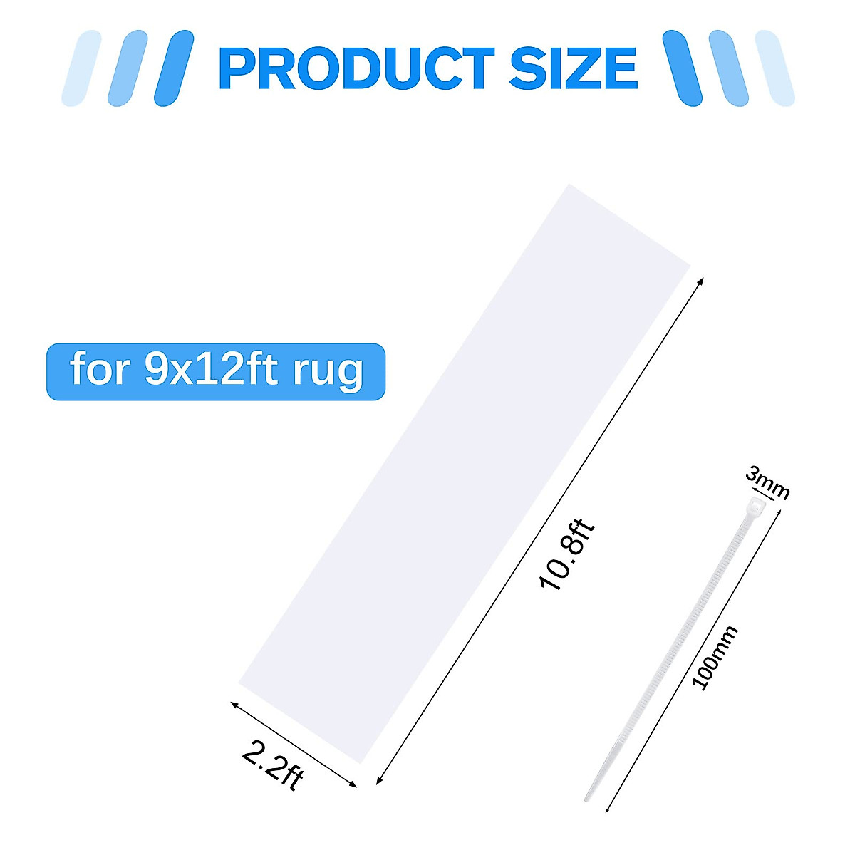 3 Pcs 𝑬𝒙𝒕𝒓𝒂 𝑳𝒂𝒓𝒈𝒆 Plastic Rug Storage Bag, Fits Rug up to 9'x 12' Large Clear Carpet Bag Moving Bag with 100 Pcs Zip Tie Perfect for Storage, Moving, Packing, Shipping