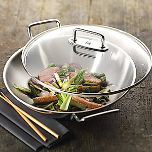 ZWILLING Wok, Glass Lid and Removable Grid Insert, Incl. Long Handle, Suitable for Induction, Stainless Steel, Plus,Silver, Ø 32 cm