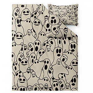 TANCAPRIUM Halloween Bedding Queen Size, Spooky Ghost Duvet Cover Set & Bedroom Decor - Cozy Soft Breathable Microfiber, 2 Pillow Shams, with Zip Closure & Corner Ties - No Comforter