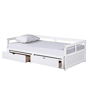 Daybed with Trundle and Drawers, Twin to King Design Sofa Bed,Wooden Extendable Bed Daybed for Bedroom Living Room, White