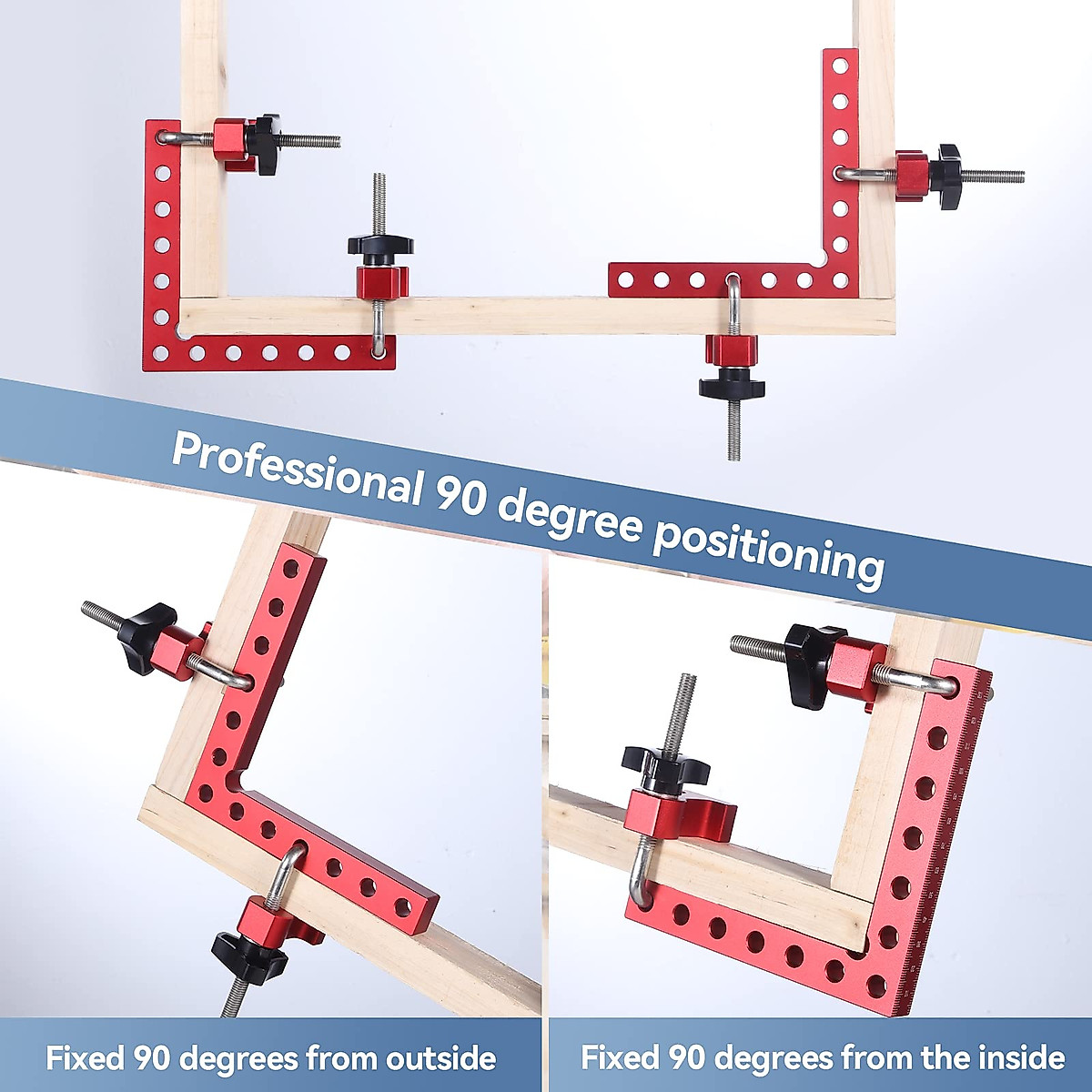 Mikego 90 Degree Clamp, Corner Clamp, Right Angle for Woodworking, 4 Pack 5.5"x 5.5" Aluminum Alloy Woodworking Corner Clamps, for Picture Frame, Cabinet, Drawers with 4 Clamps & Gaskets and Gloves