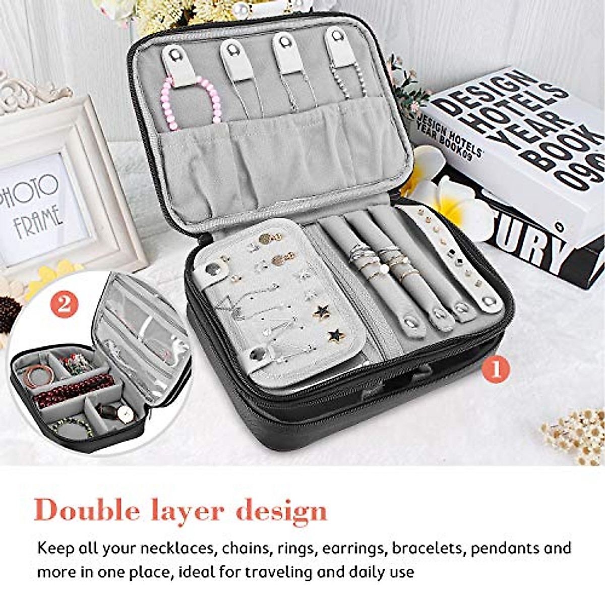 ProCase Travel Jewelry Case Organizer Bag, Ideal Gift for Women Girls Christmas Valentine's Day, Soft Padded Jewelry Carrying Pouch Portable Storage Box Holder for Earrings Rings Necklaces Bracelets Chains