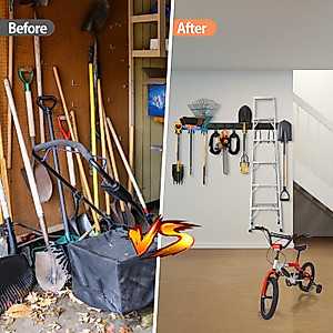 Waturis Garage Wall Organizer, 64 Inch Heavy Duty Garden Tool Organizer, 18PCS Adjustable Tool Storage Rack for Garage Storage Organization Yard Shed Tool Organizer