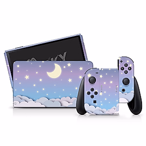 Tacky Design Purple Clouds Skin Compatible with Nintendo Switch OLED Skin Wrap Cover, Cute Moon Skin for Nintendo Switch OLED Stickers, Premium Vinyl 3M Full Wrap Decal