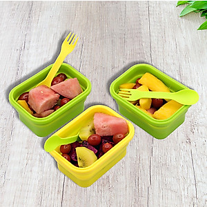 FUSMYE 3 PCS Collapsible Silicone Snack Containers Leak Proof, 11.8 oz Small Bento Box with Lids, Fruits Soups Food Storage For Kitchen, Camping, BPA Free, Microwavable